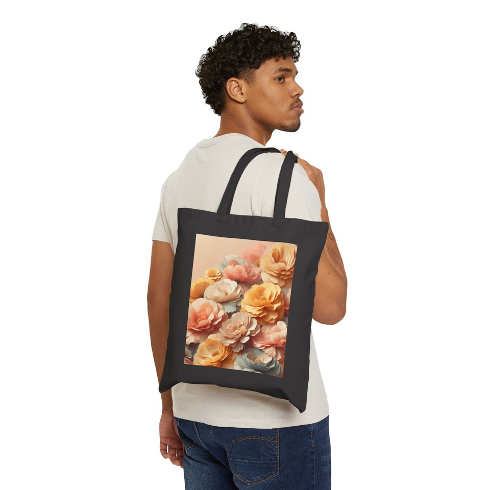 Cotton Canvas Tote Bag Yellow Peach Pink Floral Array Design 5, Gift Birthday | eBay