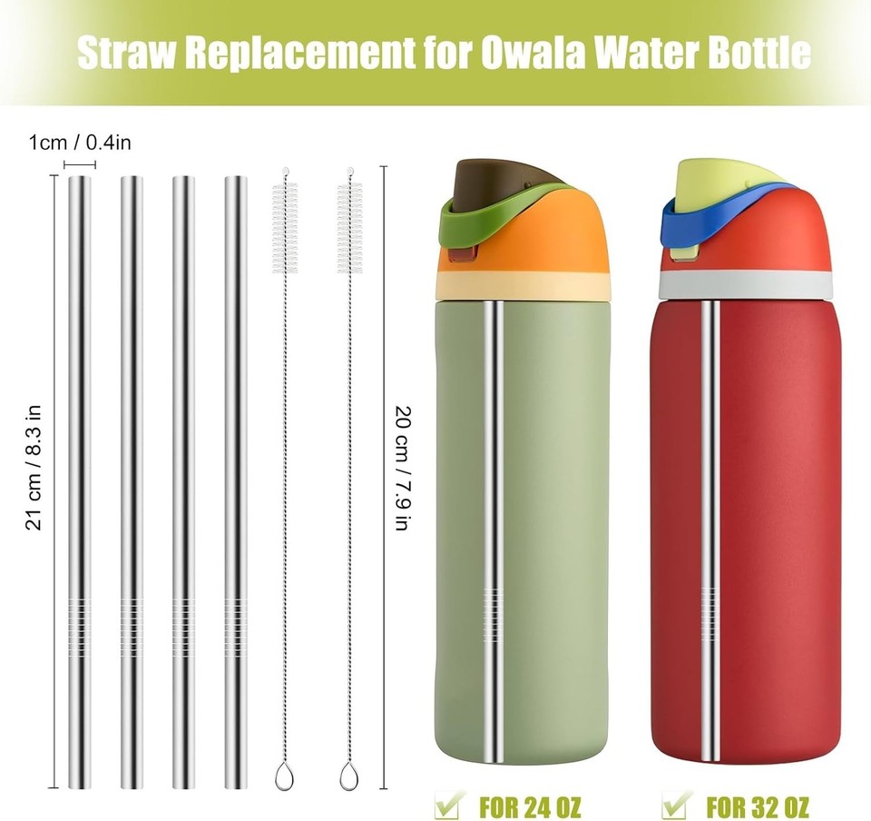 4-Pack Stainless Steel Straws for Owala Water Bottle - Reusable & Eco ...