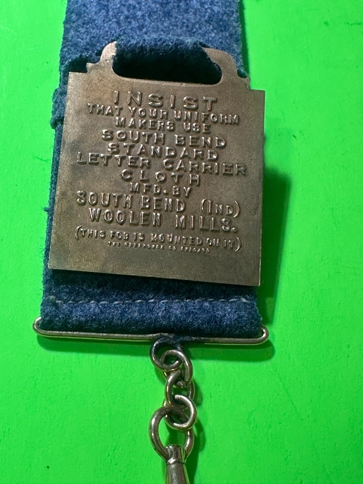 VINTAGE POCKET WATCH FOB SOUTH BEND WOOLEN MILLS LETTER CARRIER CLOTH ...