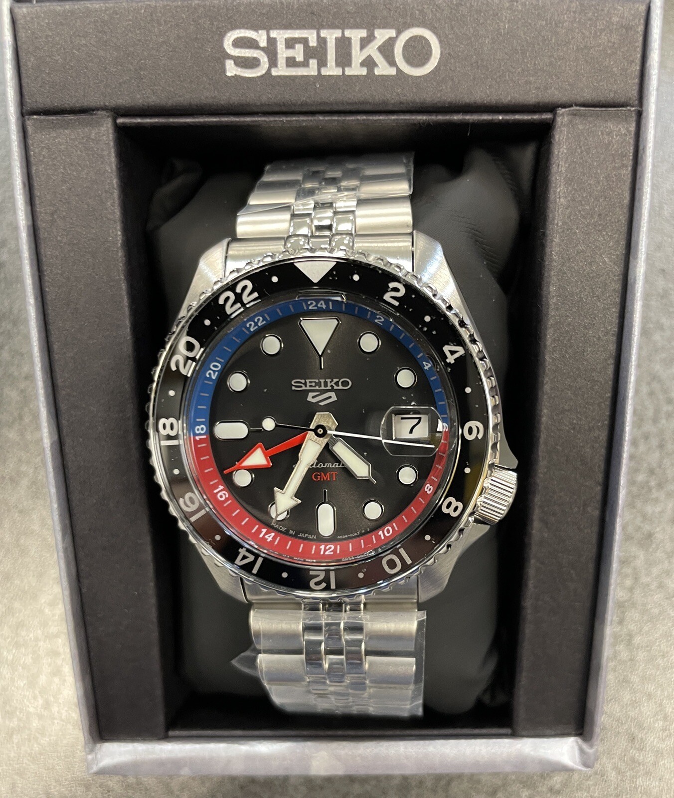 Seiko 5 Sport Automatic GMT Steel Band Black Dial Watch SSK019 Made In ...