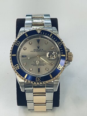 Rolex Submariner 16613 Silver Serti Dial Two-Tone Oyster Band 40mm ...