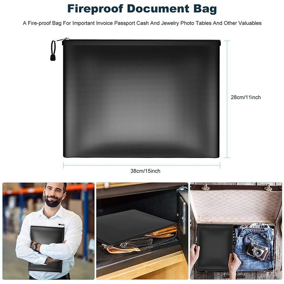 2000℉ Fire Proof money Bag Fireproof Document Pouch Waterproof Safe ...