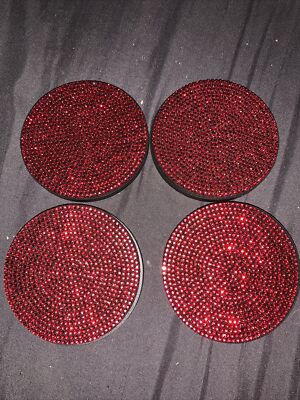 New 4pc Red Diamond Rhinestone Bling Anti-Slip Car Coaster Set | eBay
