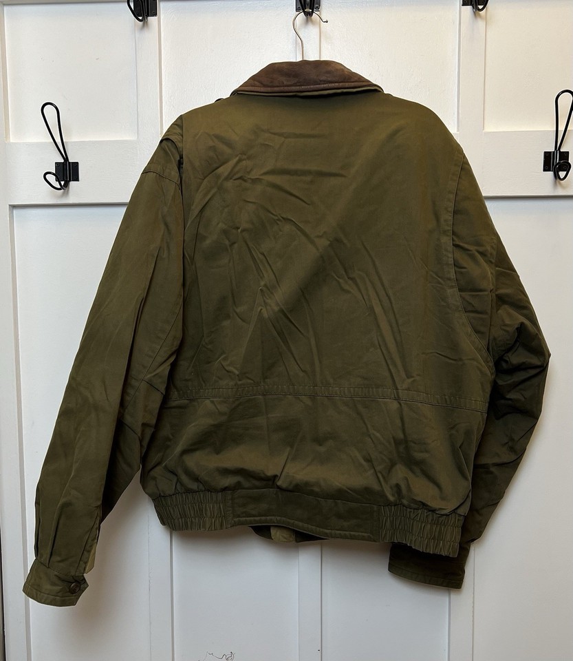 VTG Woolrich Mens Bomber Jacket Thermore Green Brown Leather Collar ...