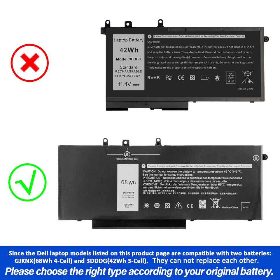 GJKNX Battery for Dell Latitude 5480 5580 5280 5490 5491 5580 5590 ...