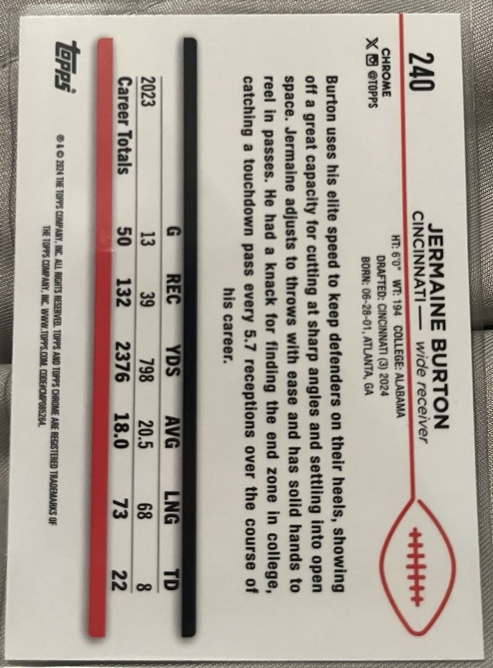 2024 Topps Chrome - Rookies Jermaine Burton #240 Magenta Refractor /399 ...