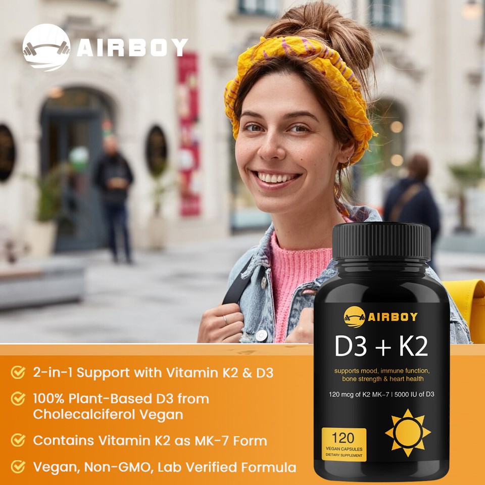 120pcs Vitamin D3 5000 IU + K2 120mcg - Joint Health, Immune and Heart ...
