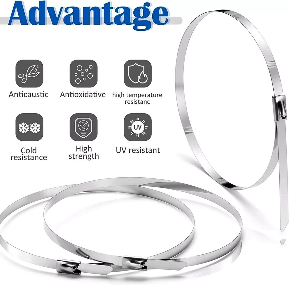 Metal Zip Ties 304 Stainless Steel Heavy Duty Cable 198-400lb 8" 12" 18 ...