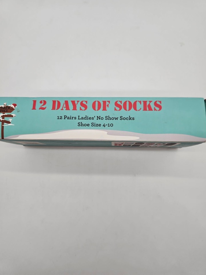 12 Days of Christmas No Show Socks Punch out Box Santa Ladies 4-10 New ...
