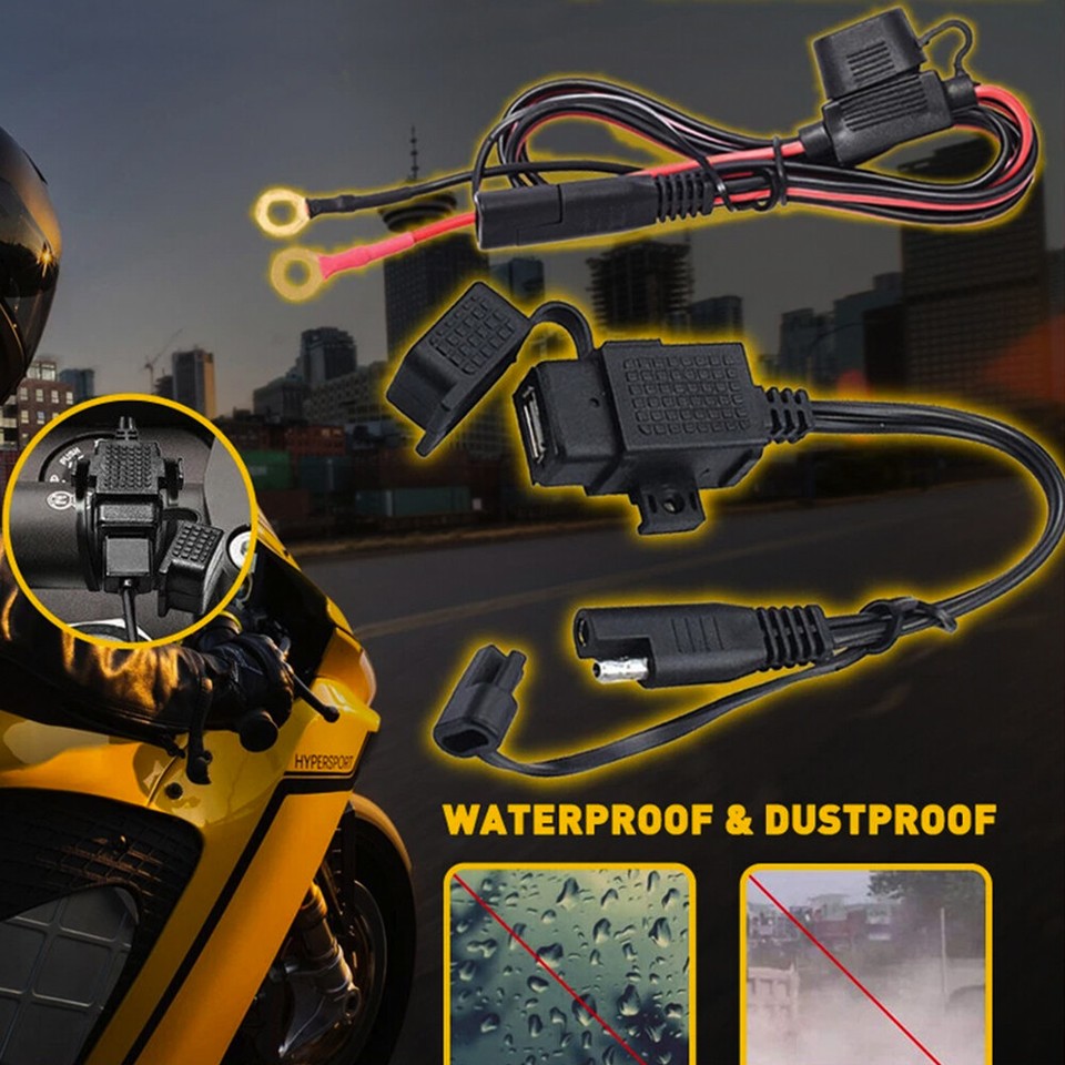 Motorcycle Motorbike SAE to USB Charger Cable Adapter Waterproof Power ...