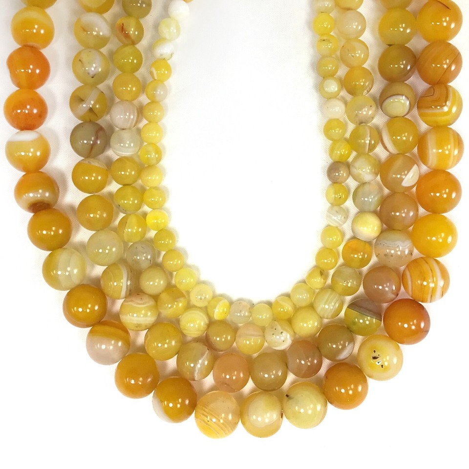 Natural Gold Yellow Stripe Agate Round Bead 15" Jewelry Making Gemstone ...