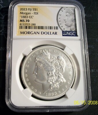 1883 CC MORGAN SILVER DOLLAR NGC MS 70 FIRST DAY Morgan label 2023 FIJI ...
