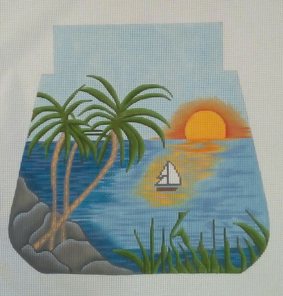 Dede needlepoint HP handpaint canvas PURSE Sunset Sailboat Ocean Sea ...