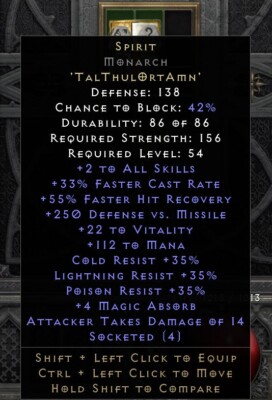 Diablo 2 Resurrected D2R NON-LADDER Spirit Monarch Rune Word | eBay