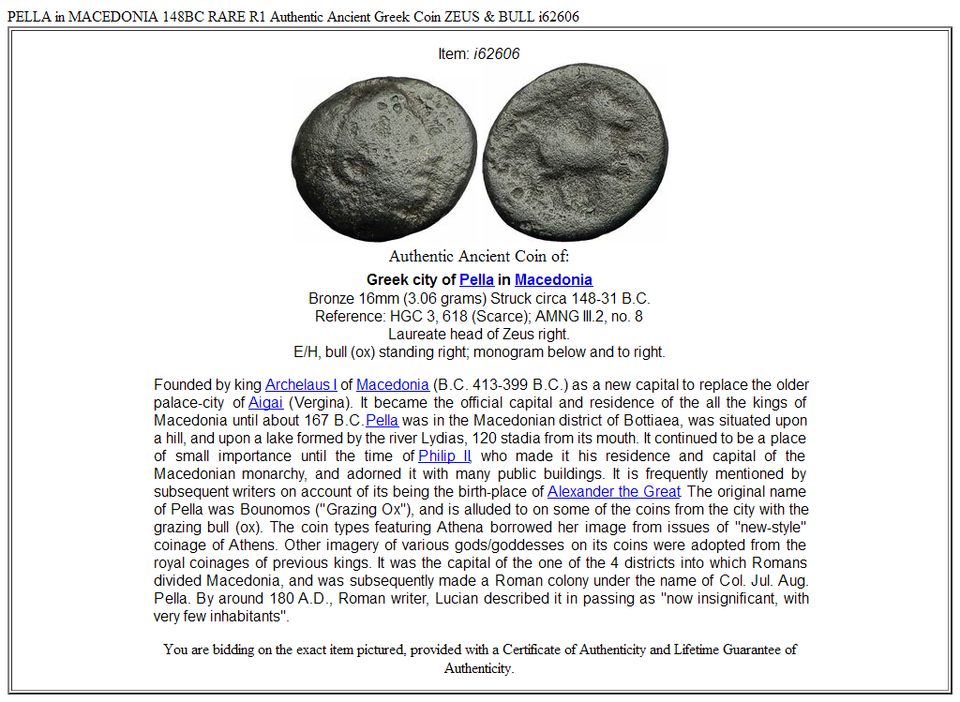 PELLA in MACEDONIA 148BC RARE R1 Authentic Ancient Greek Coin ZEUS ...