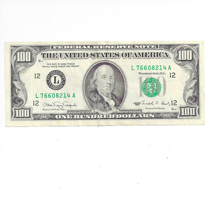 $100 Federal Reserve Note, Series 1990, L-San Francisco, VERY GOOD, FRN ...