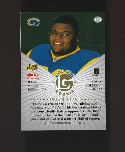 1997 Orlando Pace Donruss Gold Leaf #180 RC HOF Buckeyes Rams | eBay