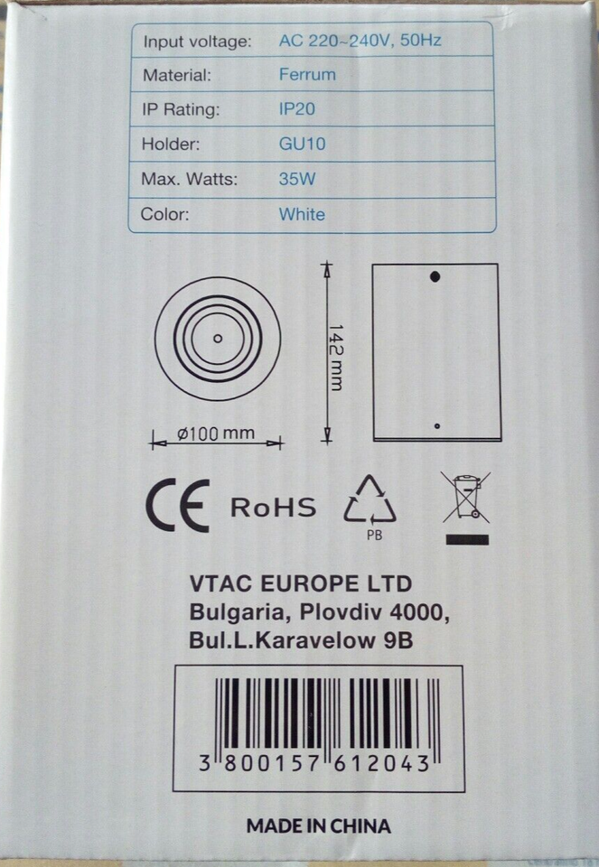 V-Tac Aluminum Cylinder GU10 Fitting Round White Surface Lighting | eBay