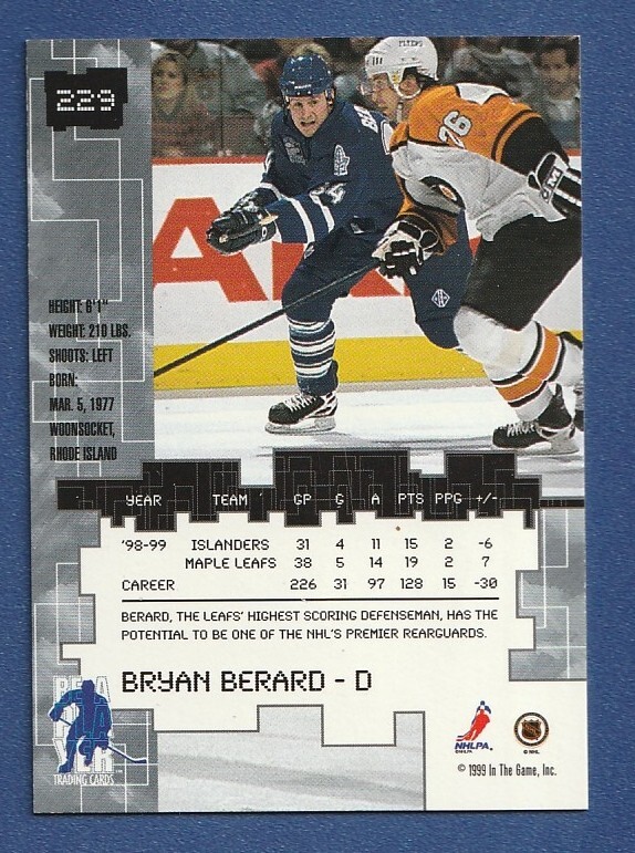 BRYAN BERARD 1999-00 Be A Player #5/25 Millennium PROMO All Star ...