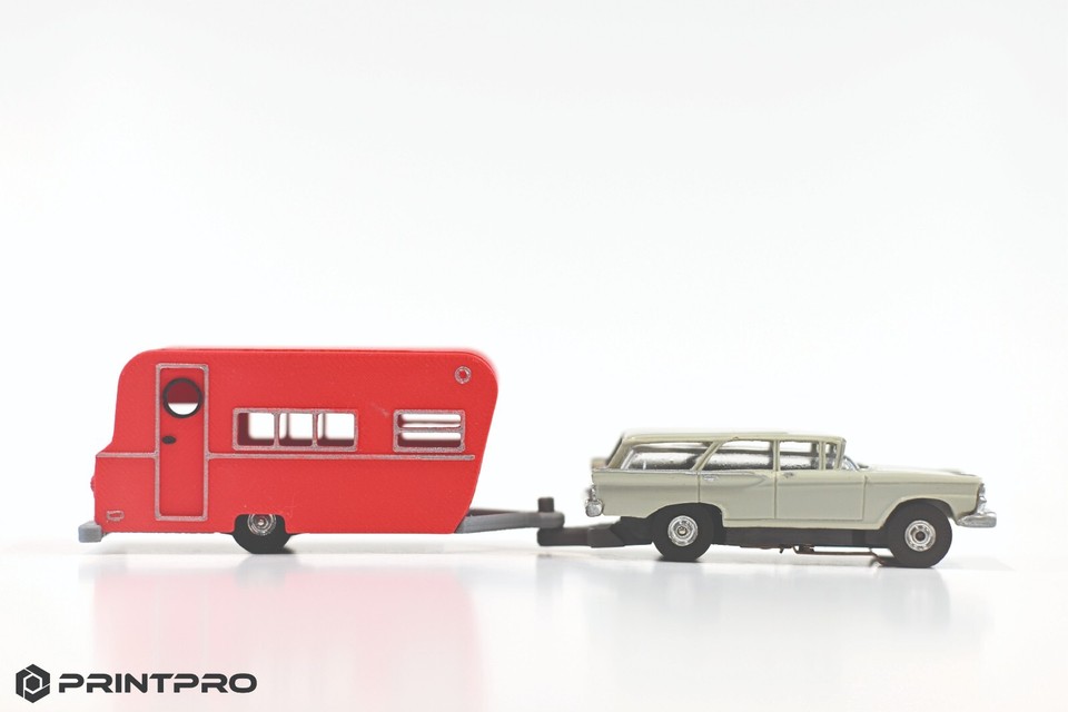 Printpro HO Scale Slot Car Scarlet Red Camper Trailer Kit Fits Aurora ...