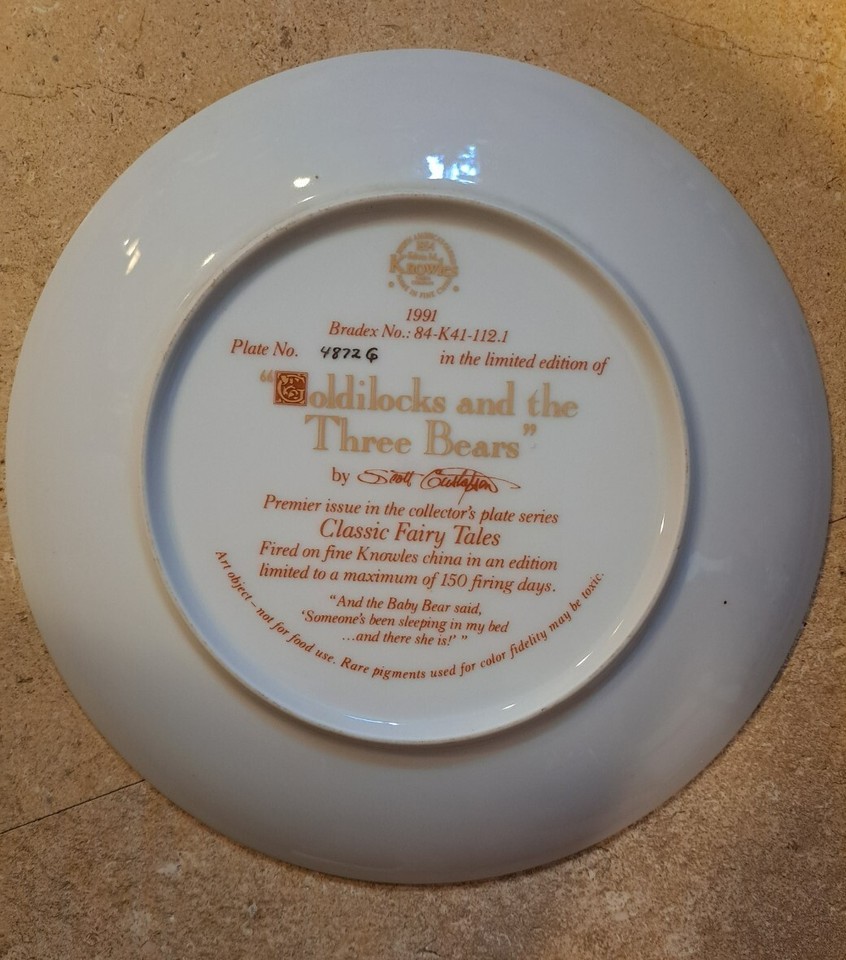 Knowles Goldilocks and the Three Bears Rare Collector Plate 1991 ...