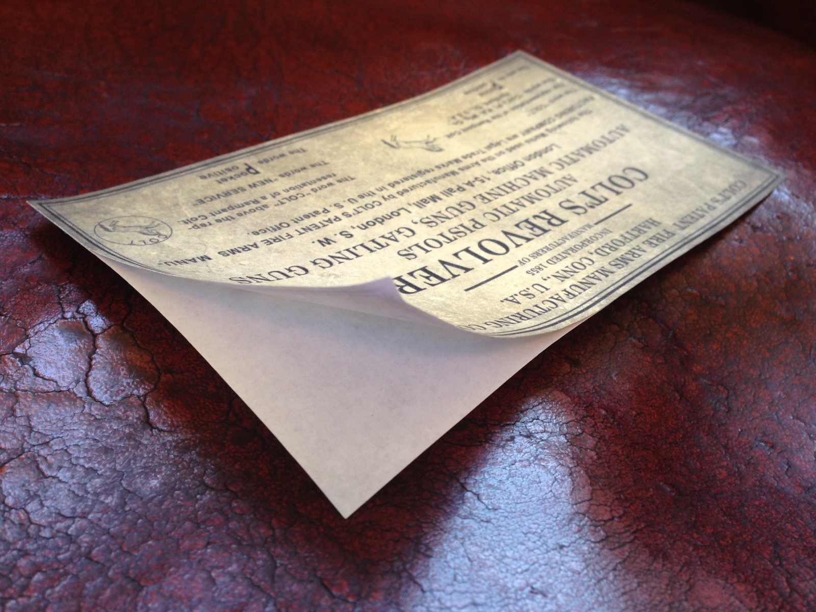 COLT'S REVOLVERS vintage label sticker - Colt label 1911 inside pistol ...