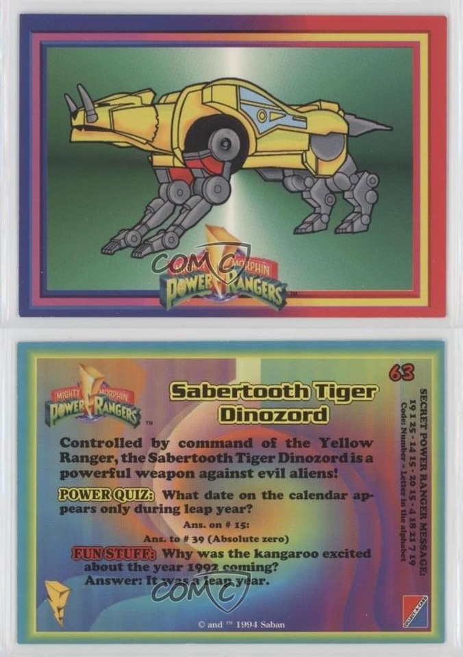 1994 Mighty Morphin Power Rangers Series 1 Hobby Sabertooth Tiger ...