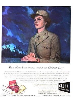 1944 GRUEN WWII ERA Large Original Vintage Print Ad Female Soldier ...