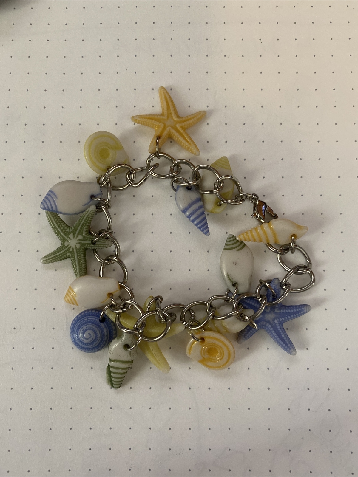 Beach Ocean Sea Shell Starfish Charm Bracket Silver Tone With Blue ...
