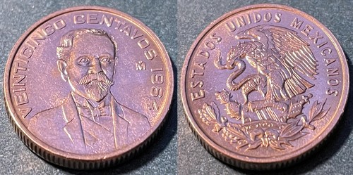 Mexico 1964 25 Centavos Francisco Madero KM-444 Copper-nickel BUNC #75 ...