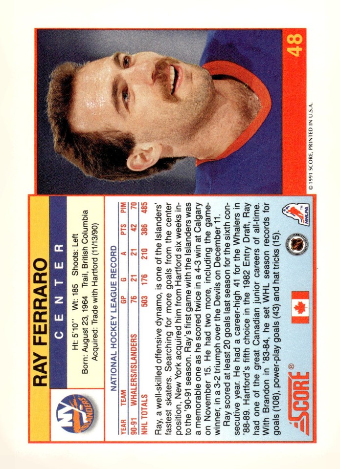 1991 Score Canadian English #48 Ray Ferraro Near mint or better | eBay
