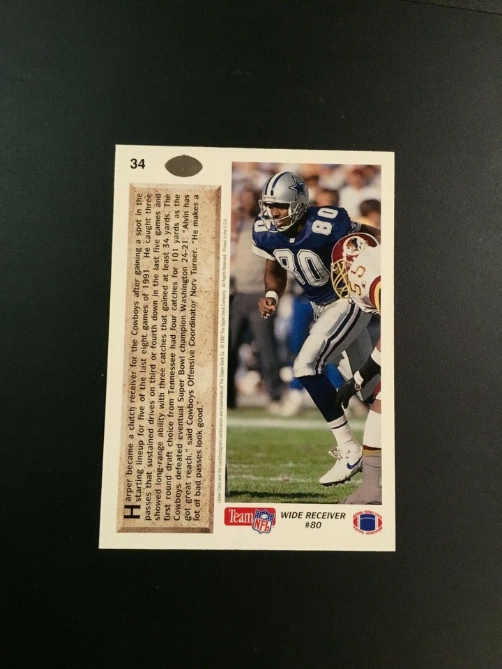 1992 Upper Deck #34 ALVIN HARPER ALL ROOKIE TEAM Dallas Cowboys Sharp ...