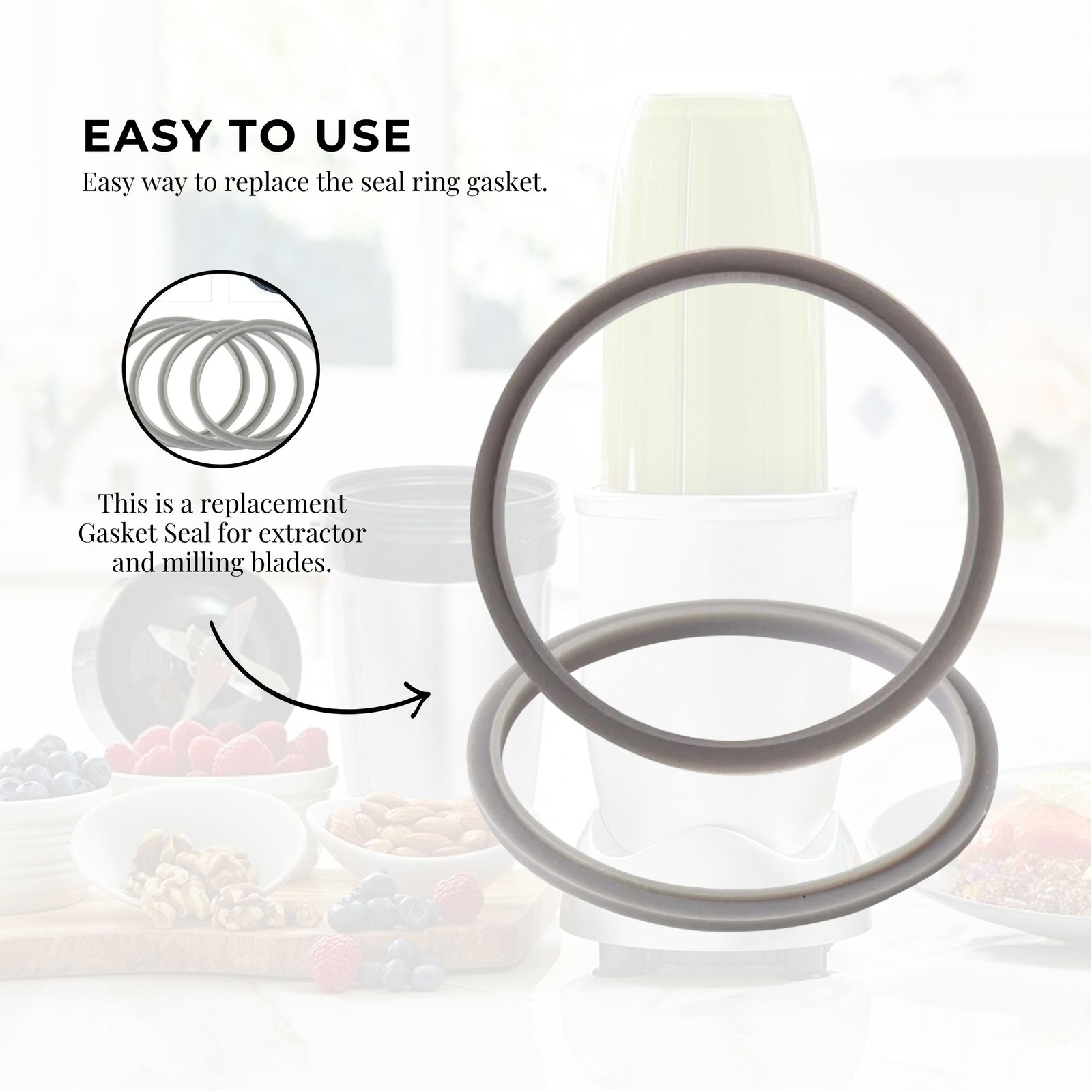 For Nutribullet Short Cup + Handheld Lip Ring + Grey Seal All 900 and ...