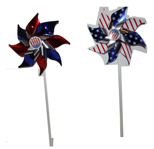 Set of 2, 16.75" Red, White, Blue and Stars Very Patriotic Pinwheel ...