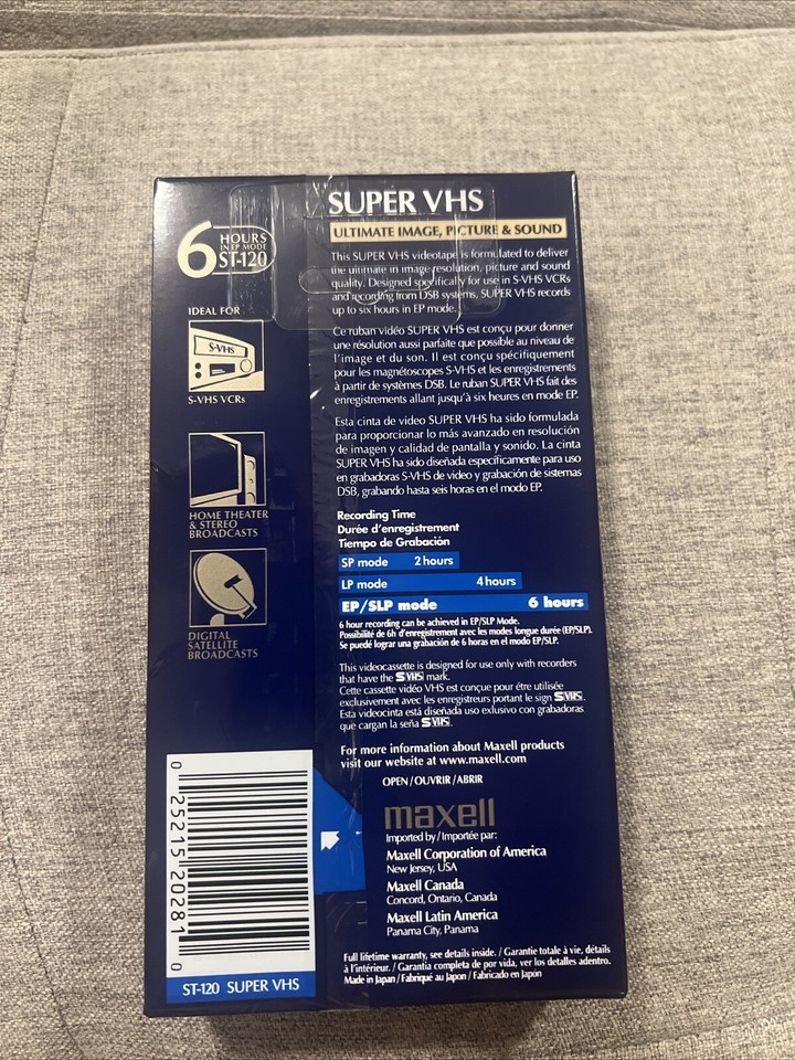 Maxwell T-120 Blank VHS Tape 6 Hour EP Mode New Sealed Video Cassette ...