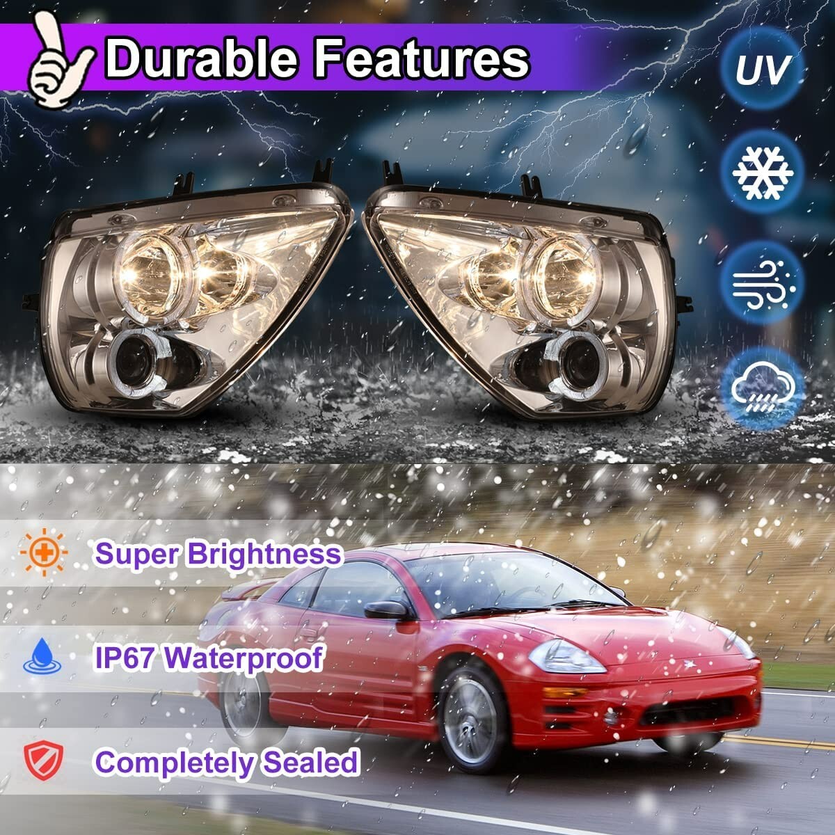 LED Dual Halo Projector Headlights For 2000-2005 Mitsubishi Eclipse ...