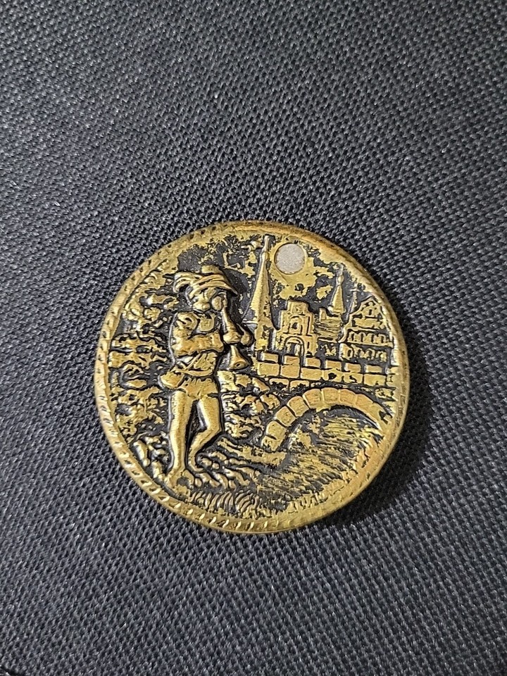 Antique Victorian Scenic Button European City Bridge Figure Black Gold ...