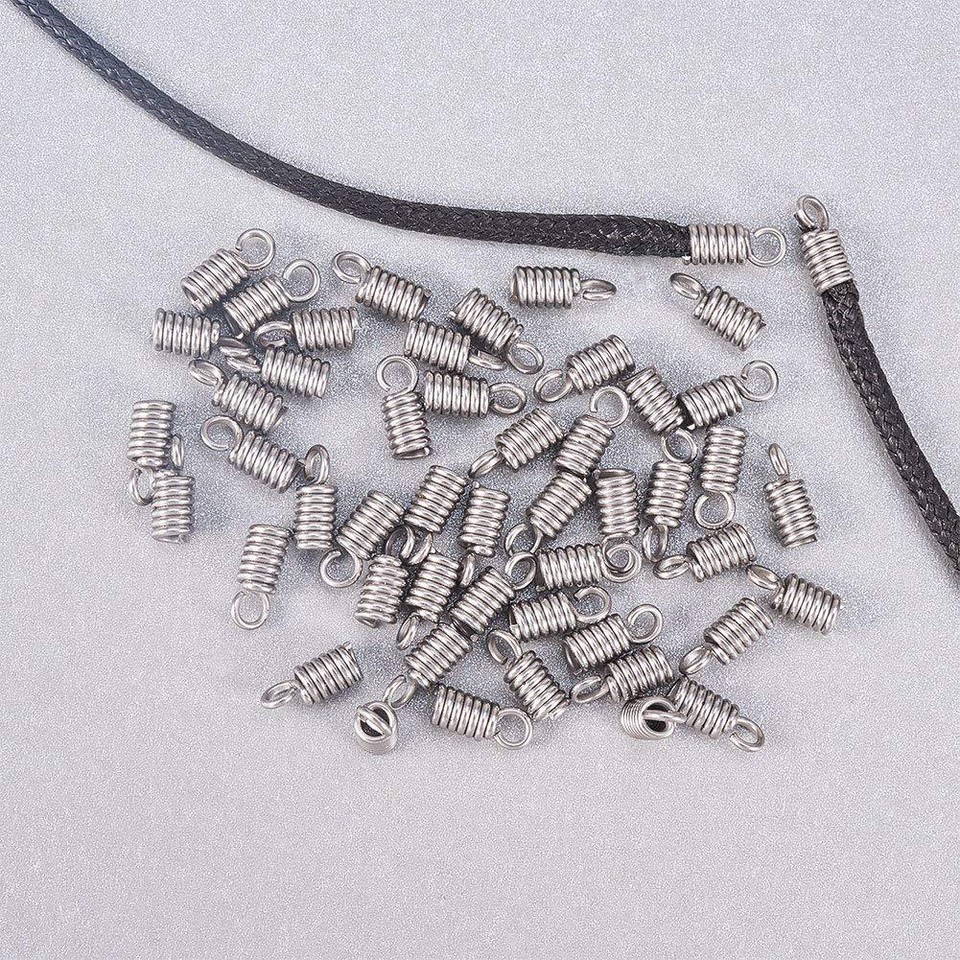 500pcs 304 Stainless Steel Spring Coil Cord Ends Column Crimp ...