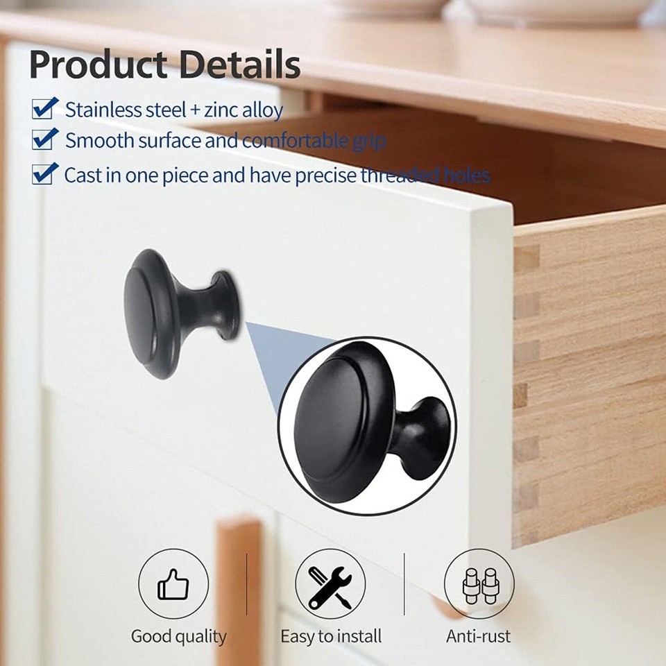 30 Pack Cabinet Knobs Matte Black Stainless Steel Kitchen Bathroom Cabinet Pulls | eBay