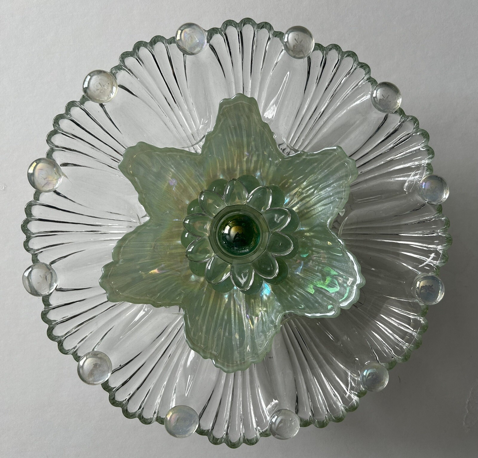 Mint Green Blossom & Clear Glass Garden Flower Repurposed Suncatcher ...