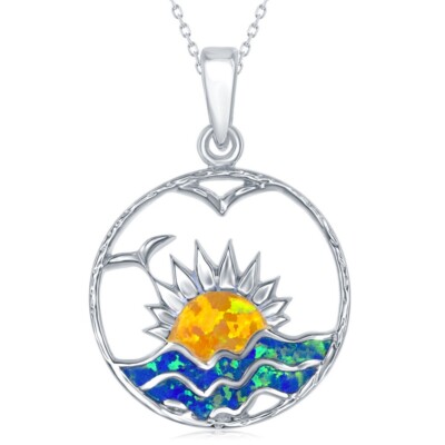 Sterling Silver Blue Inlay Opal Sunset Pendant | eBay