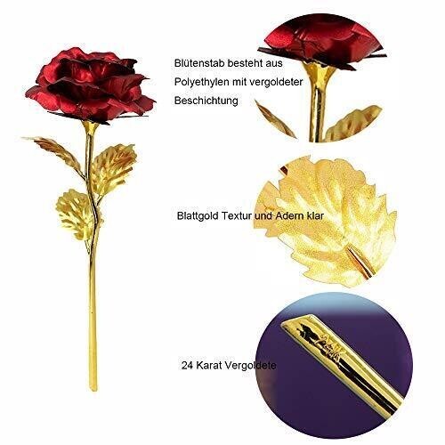 24K Red Rose Flower Gold Dipped Rose 24K Forever Rose with Gift Box and ...