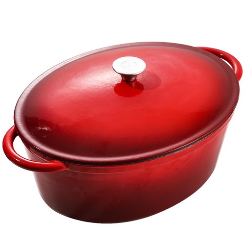 9.6 QT enamel cast iron dutch oven, red gradient color,cast iron pot (9 ...