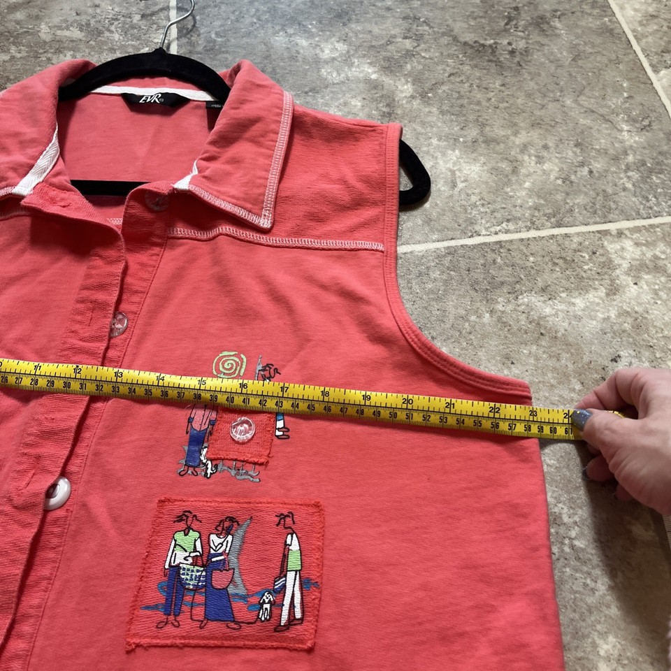 EVR Cotton Vest Button Up Women XL Corral Pockets Art To Wear Lagenlook ...