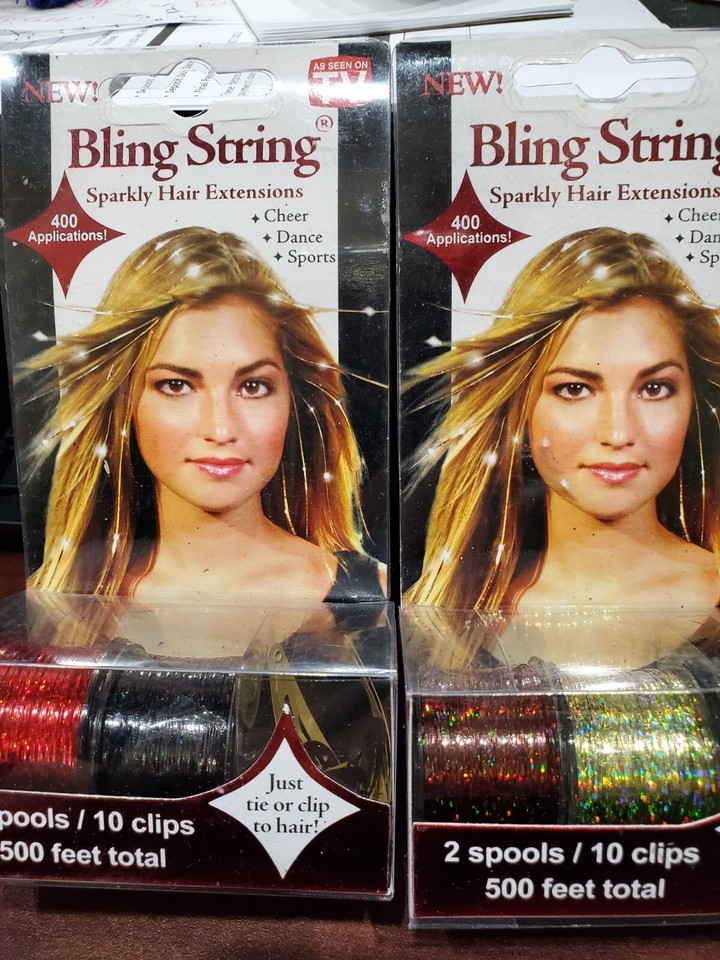 1000’ total Bling string Sparkly Hair Extensions AS SEEN ON TV 2 pkg of ...