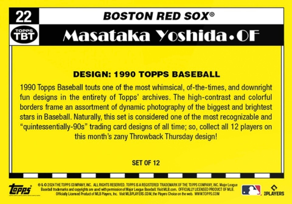 2024 TOPPS 1990 GAME MLB CARD THROWBACK SET 8 BOSTON RED SOX MASATAKA YOSIDA #22 | eBay