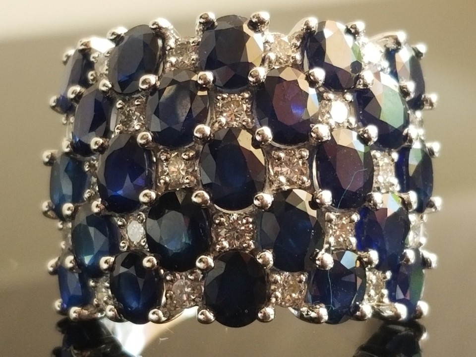 Designer Wide Dark Blue Diamond Heavy 14k gold ring | eBay