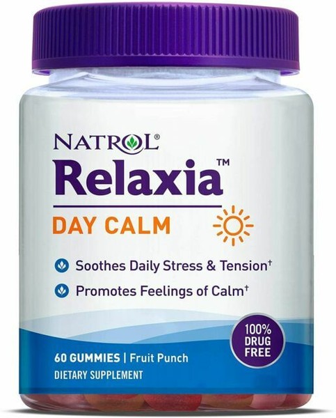 Natrol RELAXIA Day Calm Fruit Punch Flavor - 100 Drug, 60 Gummies for ...
