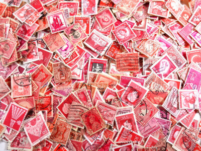 50 Assorted Vintage RED Cancelled Postage Stamps US Foreign Paper ...
