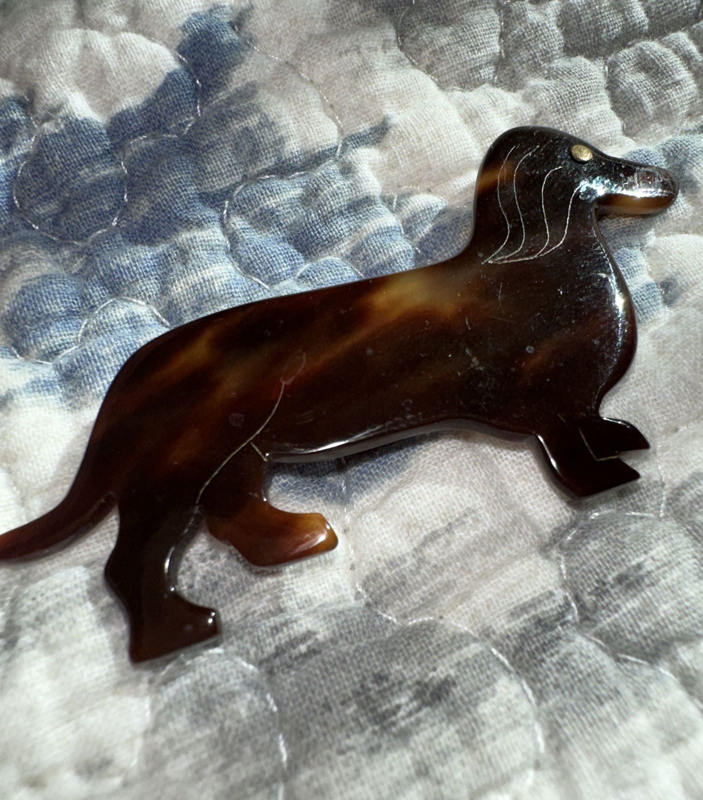 Antique Faux Tortoise Dachshund Weiner Dog Pin Brooch - Gem